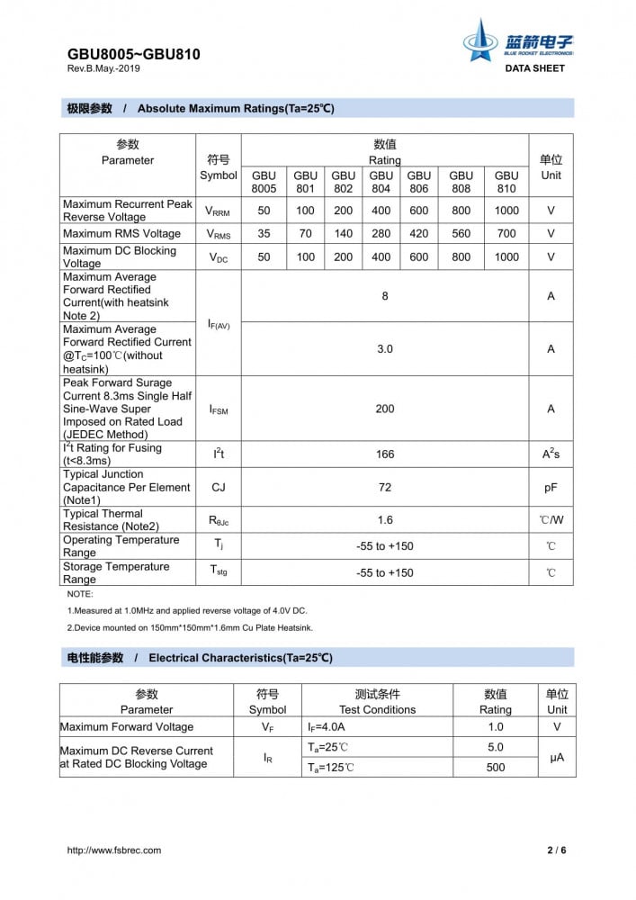 GBU810 datasheet page 2