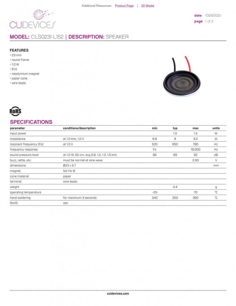 CLS0231-L152 datasheet page 1