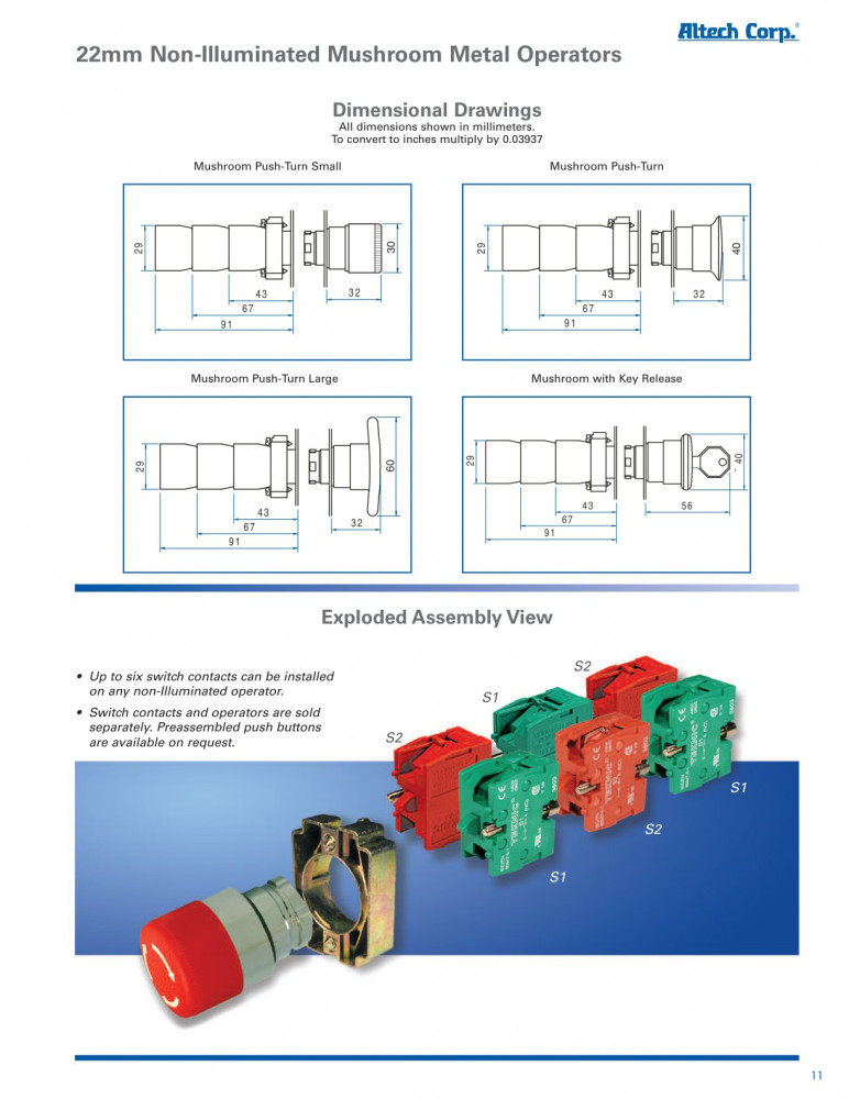 22 mm non-illuminated mushroom metal operators catalogue page 2