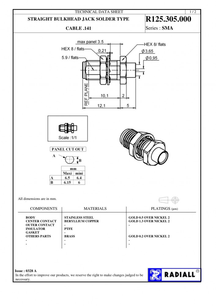 Radiall R125305000 product documentation, page 1