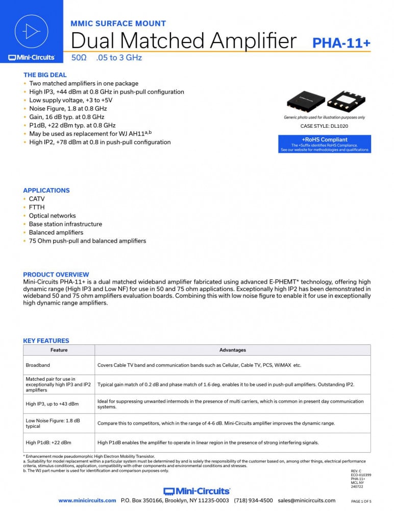 PHA-11+ datasheet page 1
