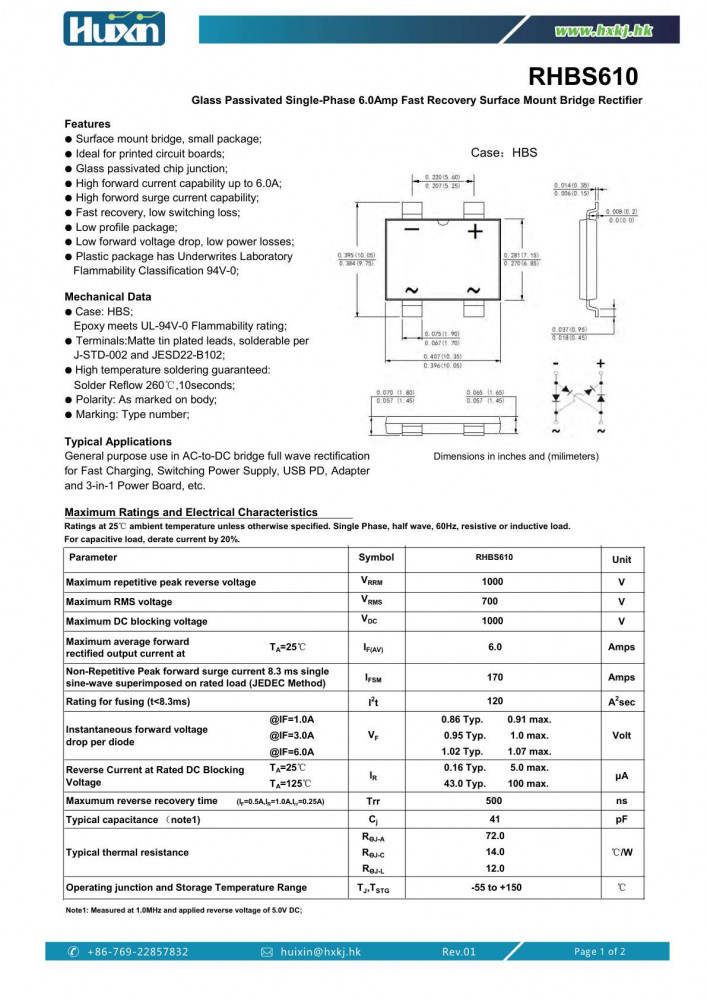 RHBS610 datasheet page 1