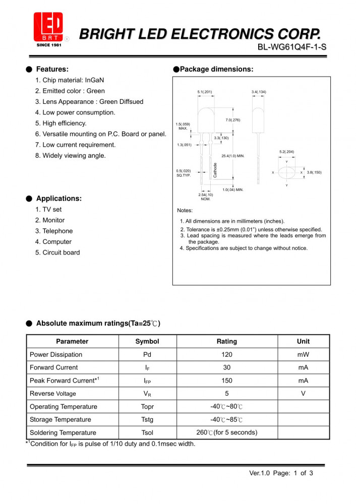 BL-WG61Q4F-1-S datasheet page image 1