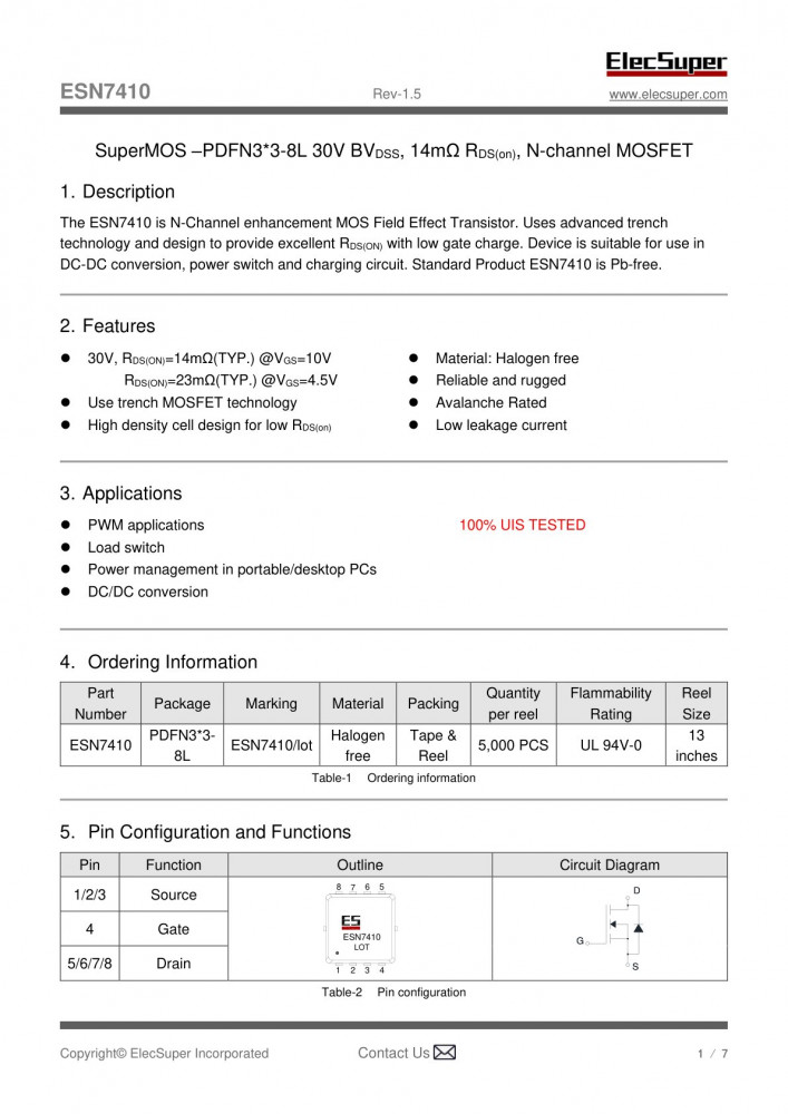 ESN7410 datasheet page 1