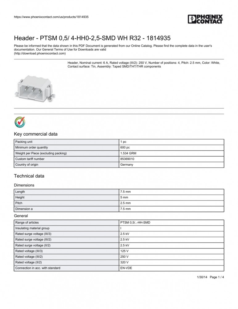 Phoenix Contact 1814935 product document page 1