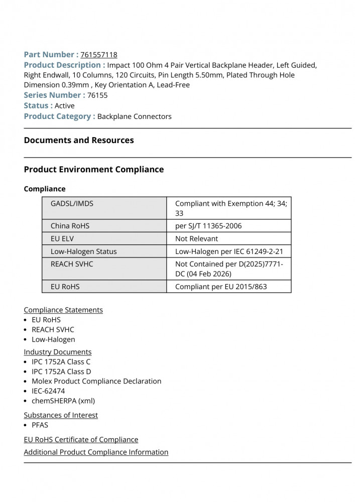 Technical document image 1 for Molex 761557118