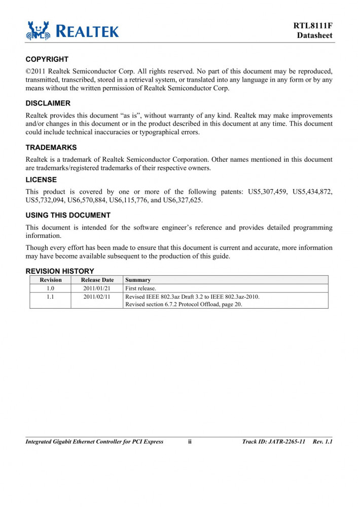 RTL8111F-CG datasheet page 2