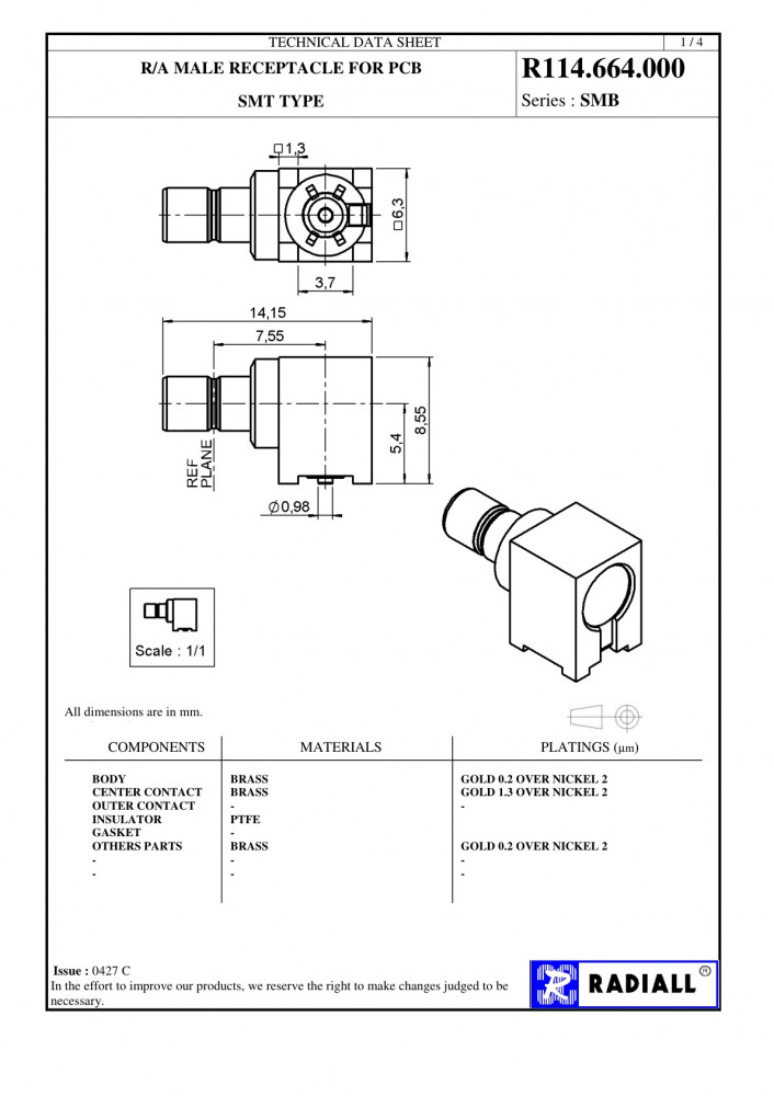 Radiall R114664000 technical drawing page 1