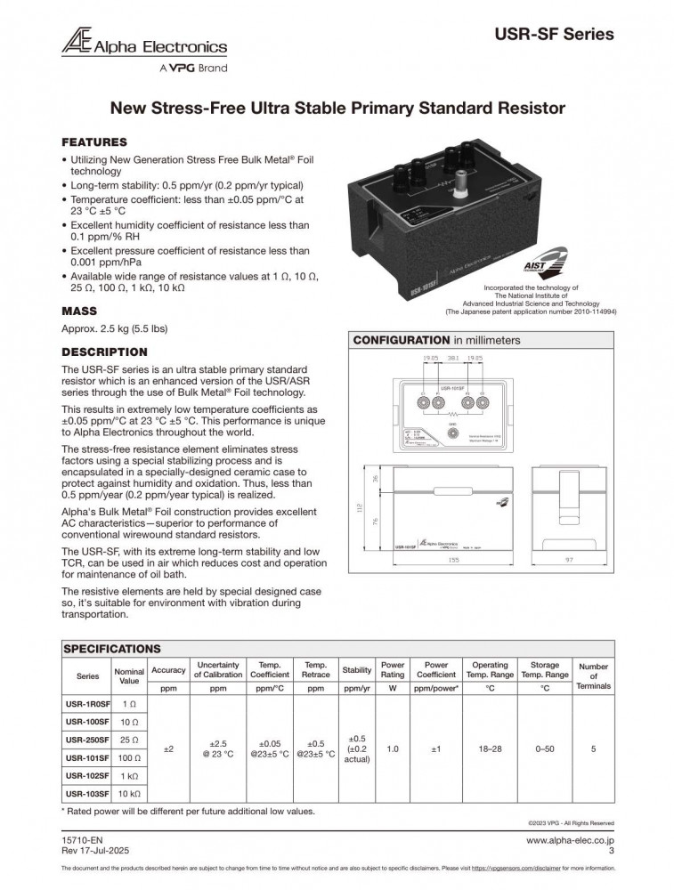 USR-SF Series technical document page