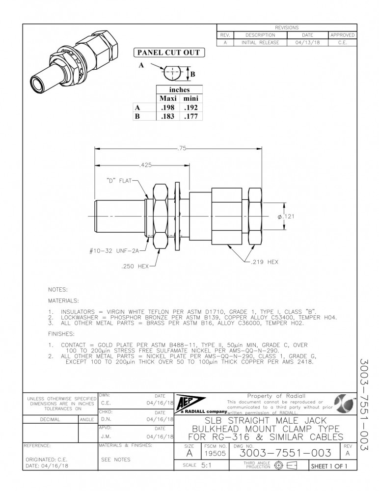 Radiall 3003-7551-003 drawing preview