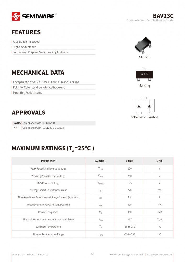 BAV23C datasheet page 1