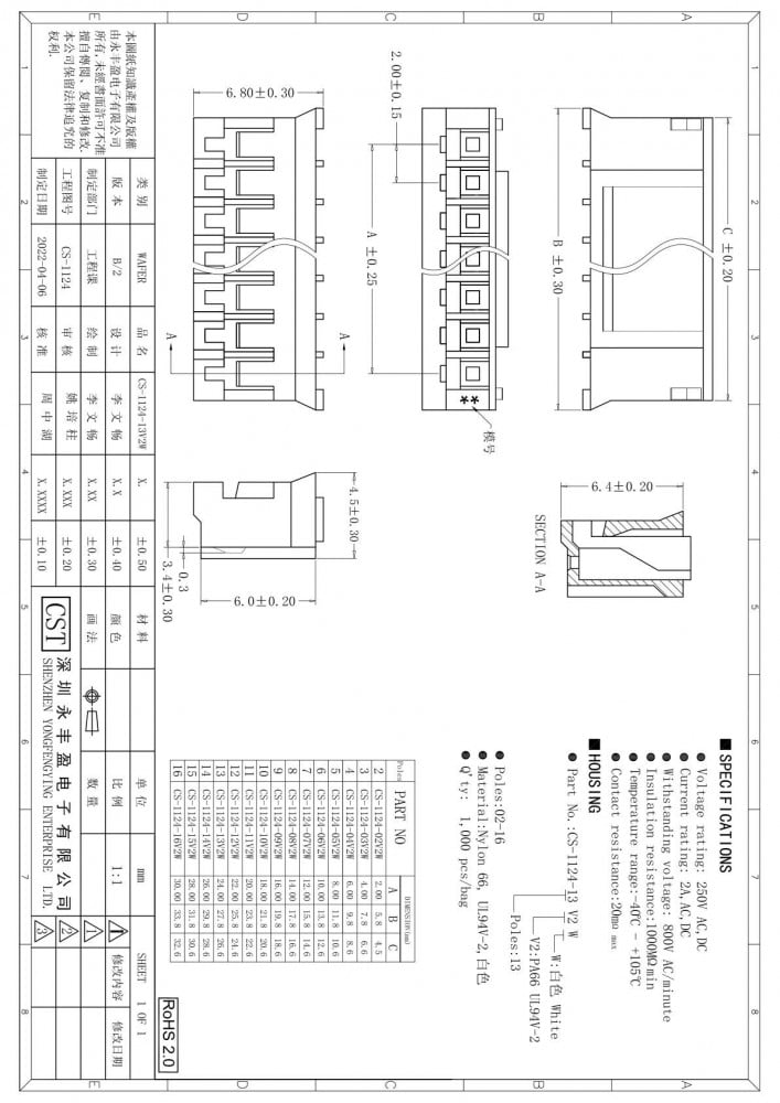 CST CS-1124-13V2W technical drawing