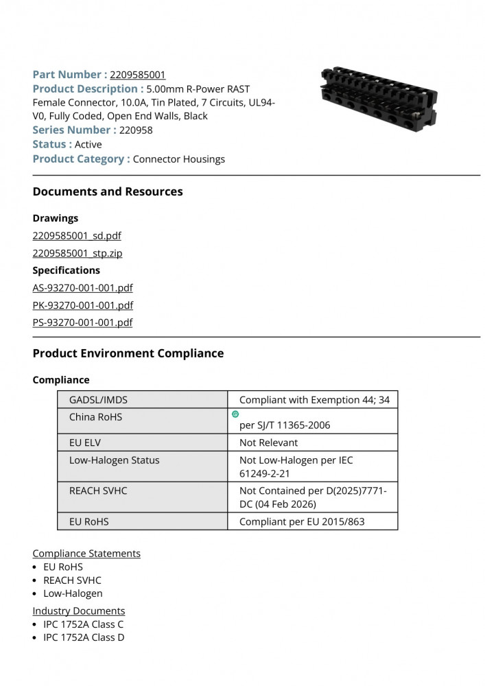 MOLEX 2209585001 technical document preview, page 1