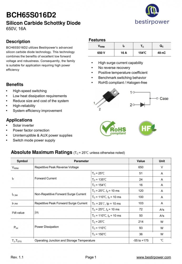 BCH65S016D2 datasheet page 1