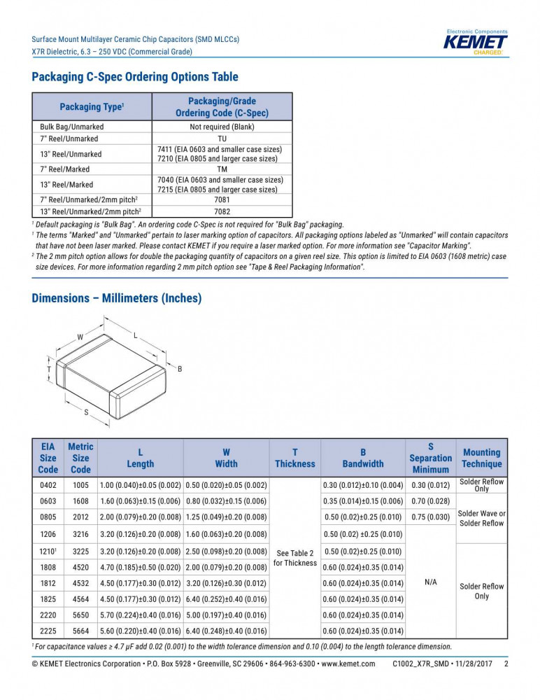 KEMET X7R datasheet page 2