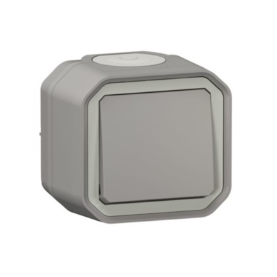 Plexo - Intermediate grey surface switch - IP55 dust and water protection - 10AX 250V AC rated - IK07 impact resistance for sale