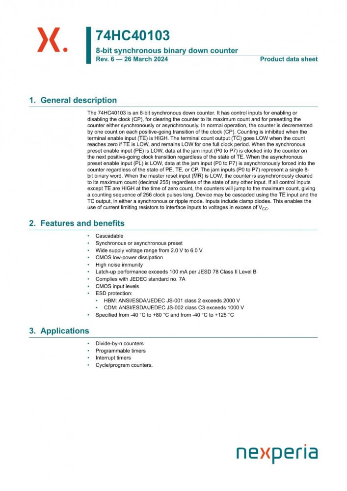 74HC40103D datasheet page 1