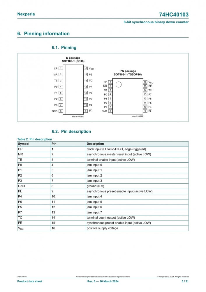 74HC40103D datasheet page 5