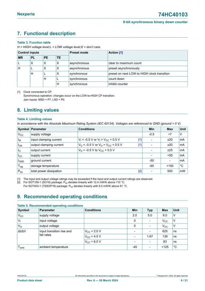 74HC40103D datasheet page 6