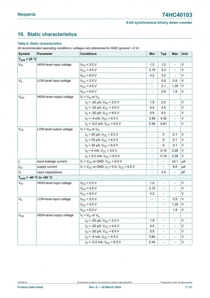 74HC40103D datasheet page 7