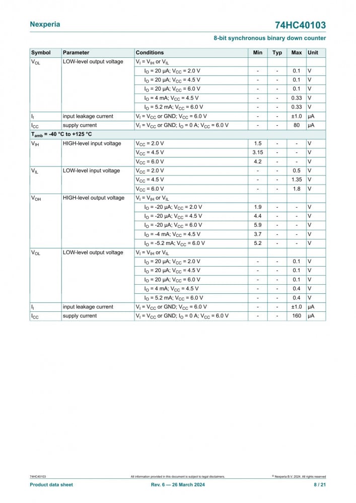74HC40103D datasheet page 8