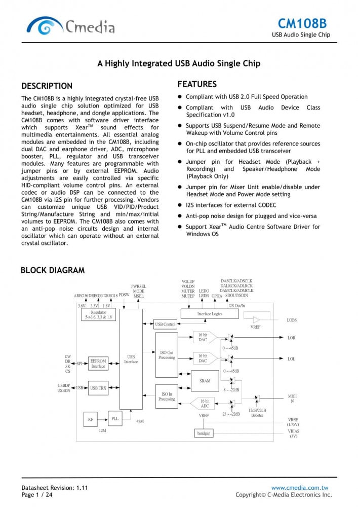 CM108B datasheet page 1