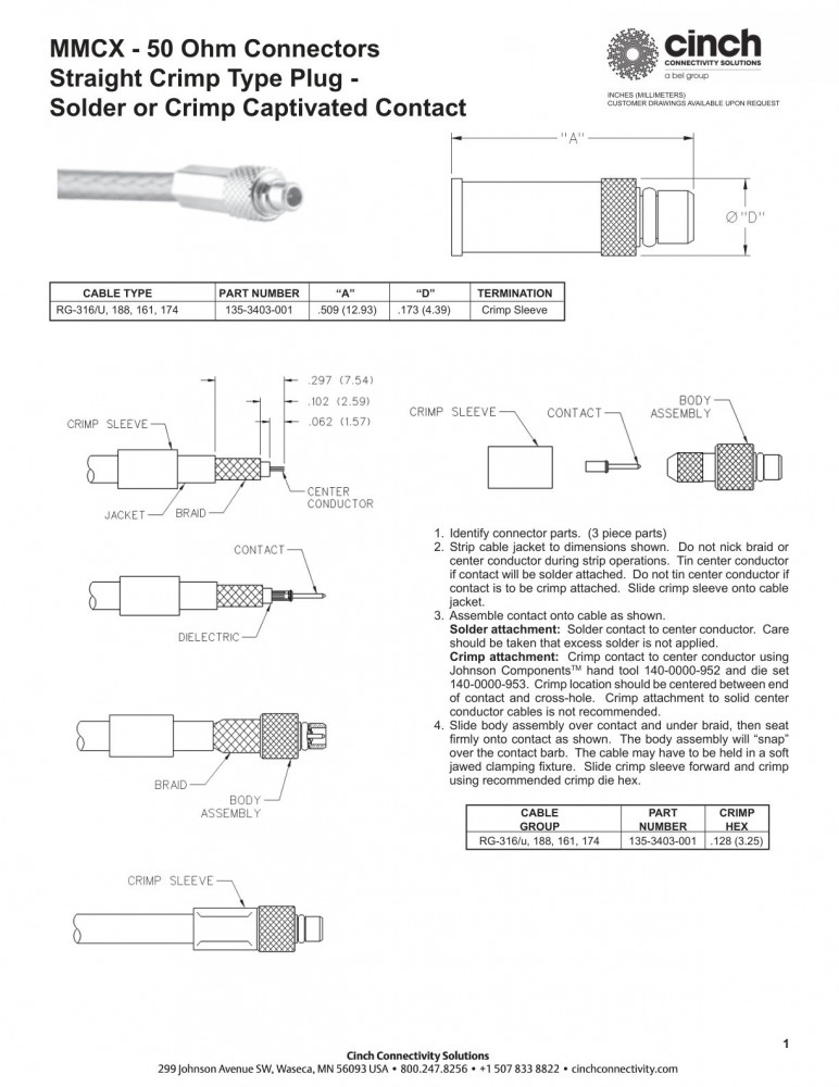 Bel Fuse 135-3403-001 technical drawing page 1
