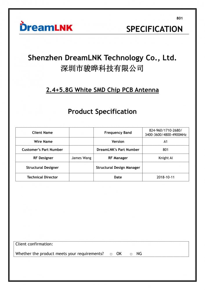 DreamLNK 801 datasheet page 1