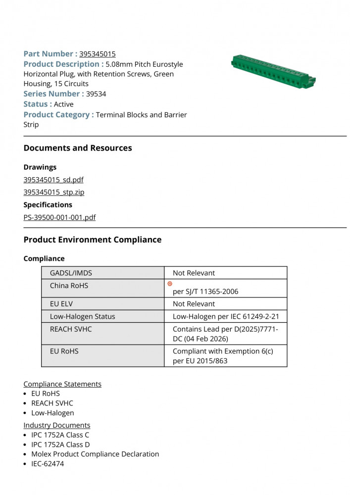 Technical document page 1 for ESE Eurostyle terminal blocks