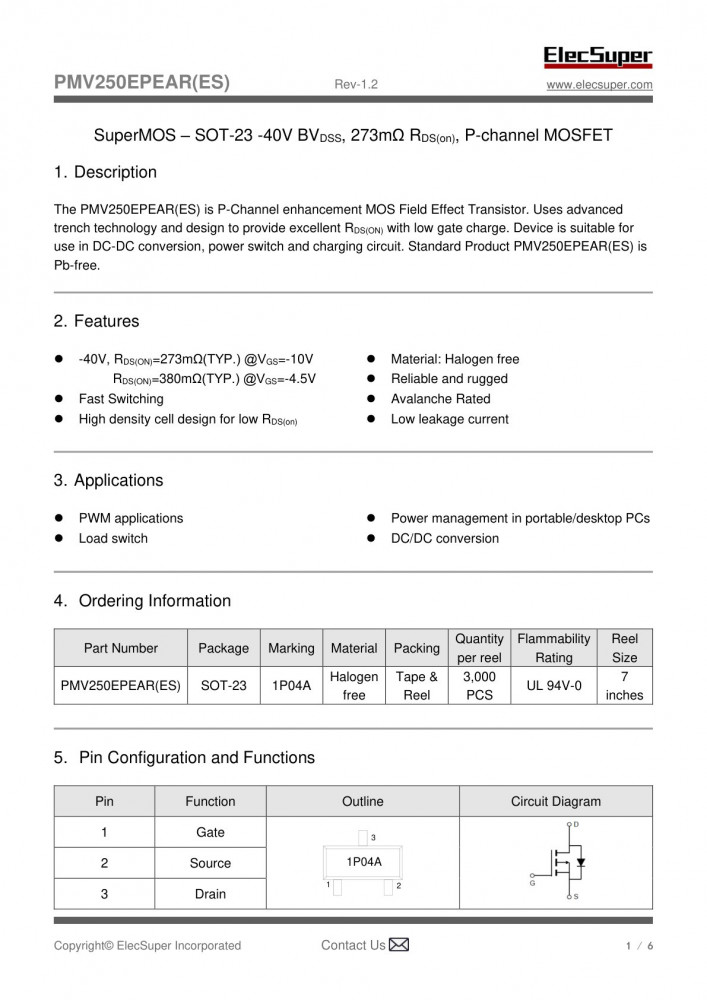 PMV250EPEAR(ES) datasheet page 1