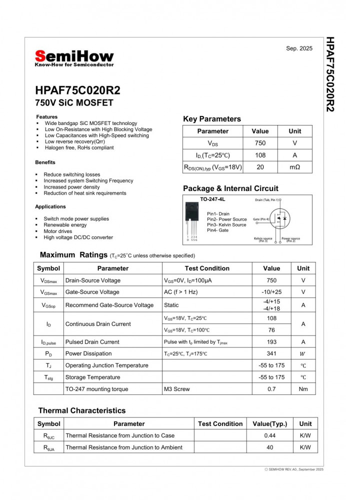 HPAF75C020R2 technical document, page 1