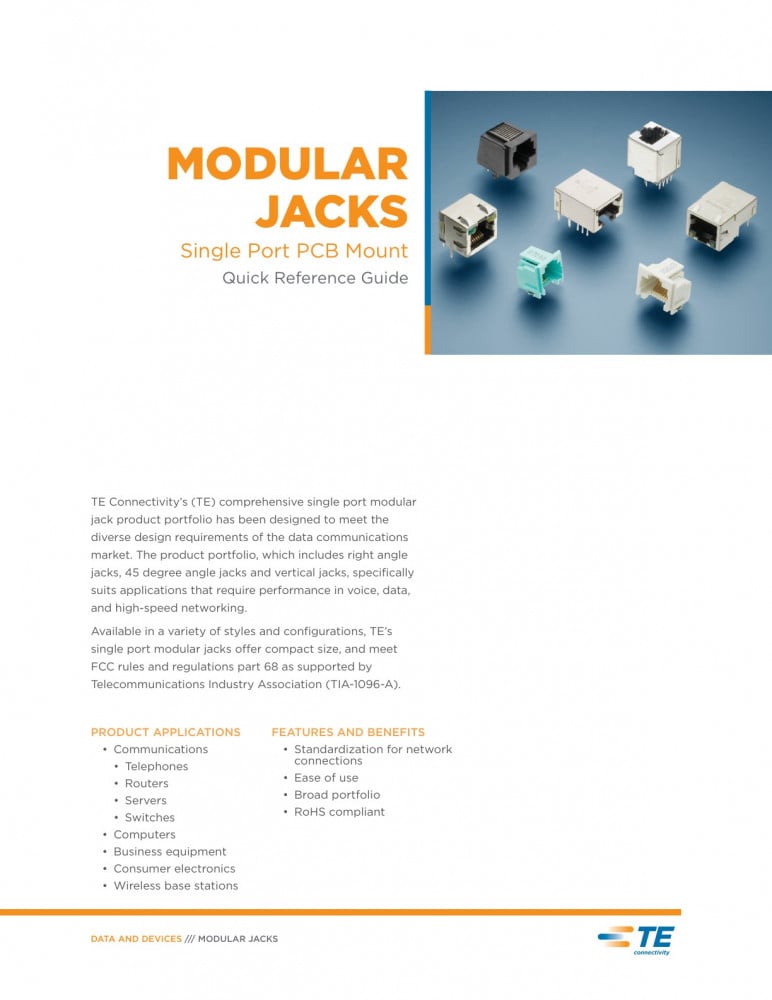 TE modular jacks quick reference guide page 1