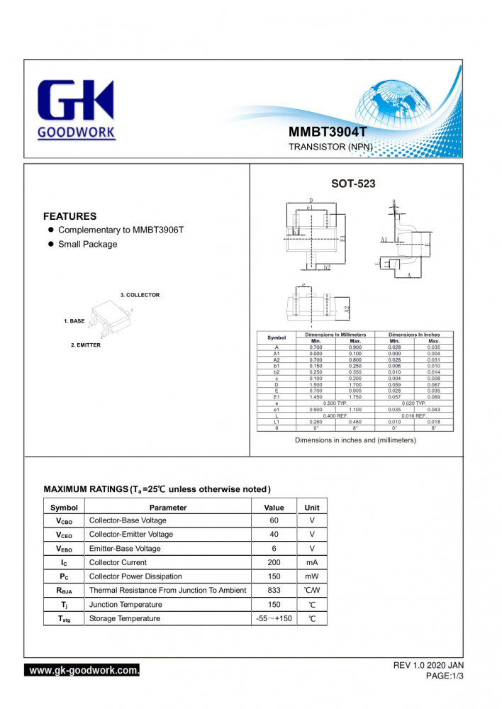 MMBT3904T datasheet page 1