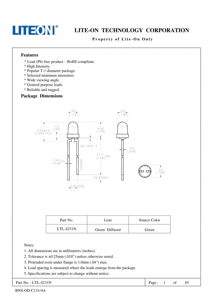 LTL-4231N datasheet page 2