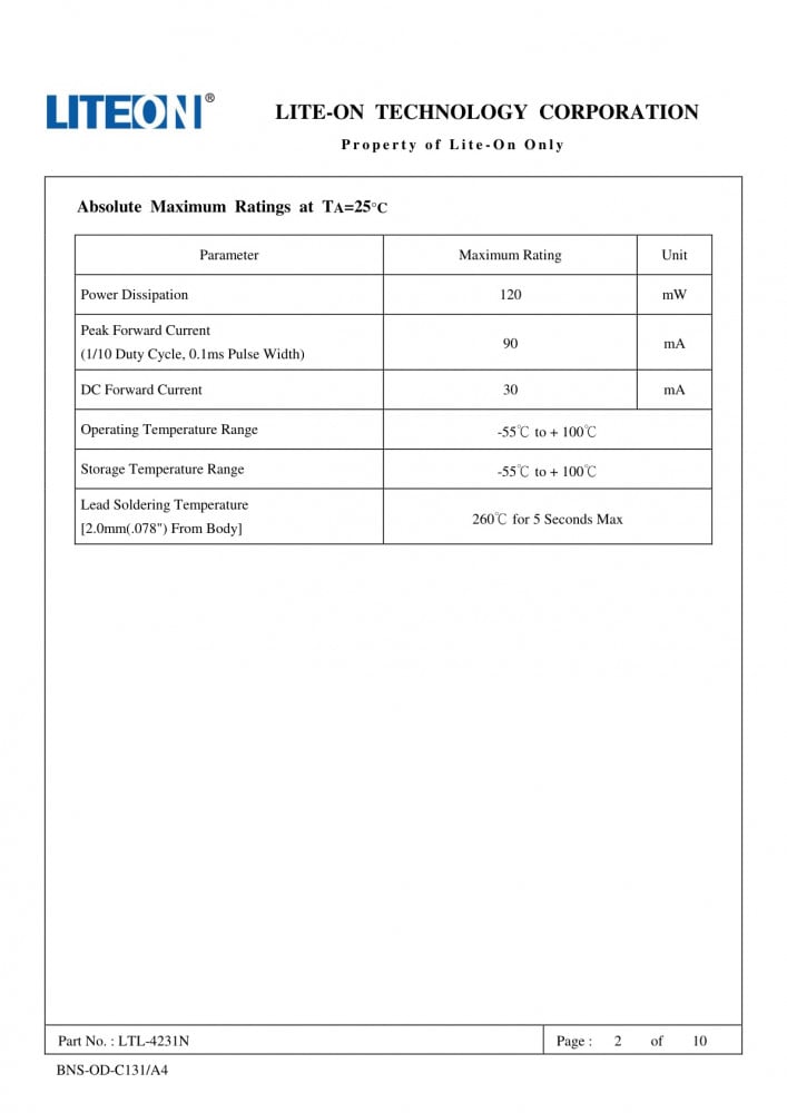 LTL-4231N datasheet page 3