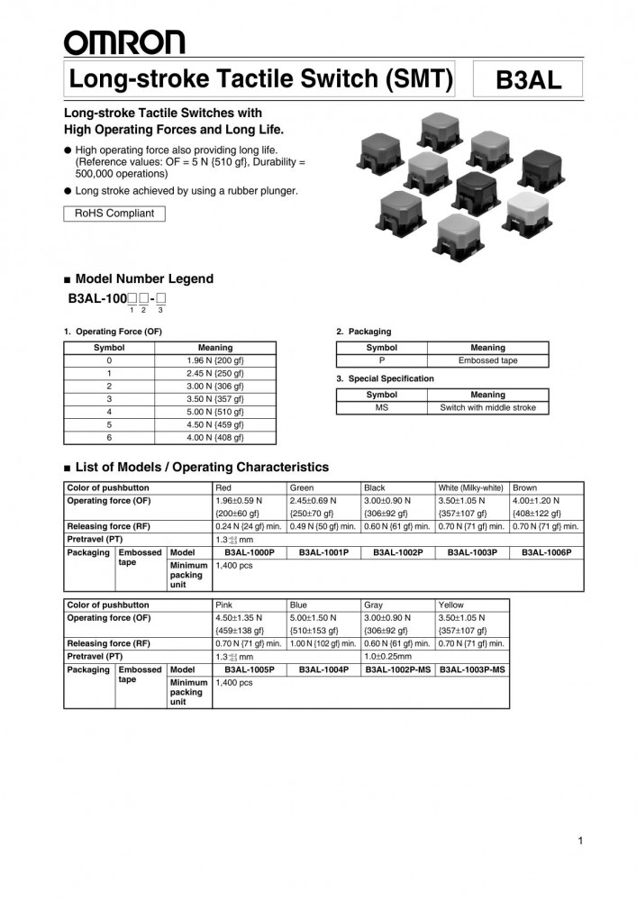 OMRON B3AL-1003P technical document page 1