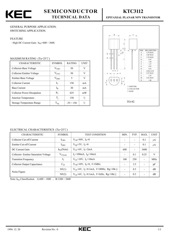 KTC3112-B-AT/P datasheet page 1