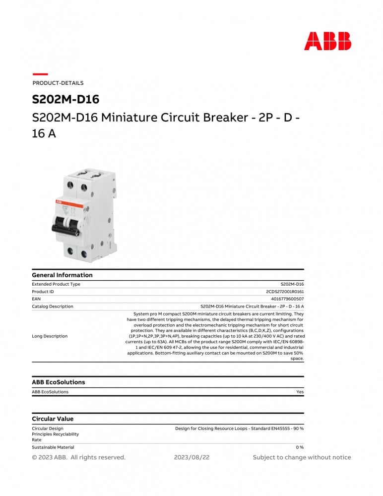 ABB S202M-D16 technical document page 1