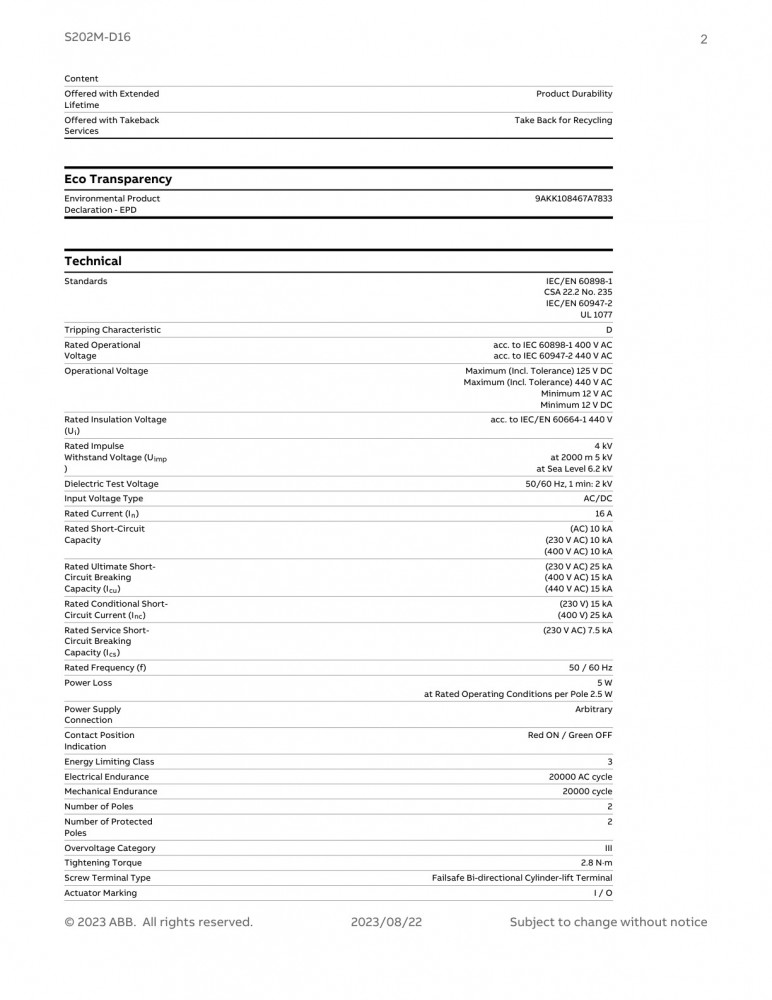 ABB S202M-D16 technical document page 2
