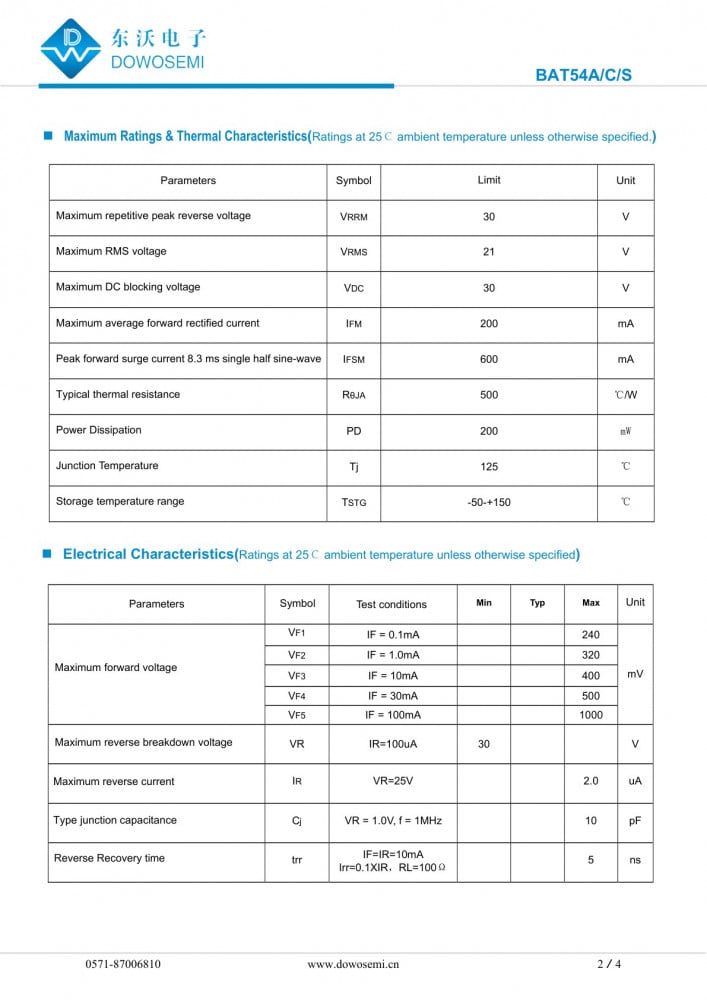 DOWO BAT54S datasheet page 2