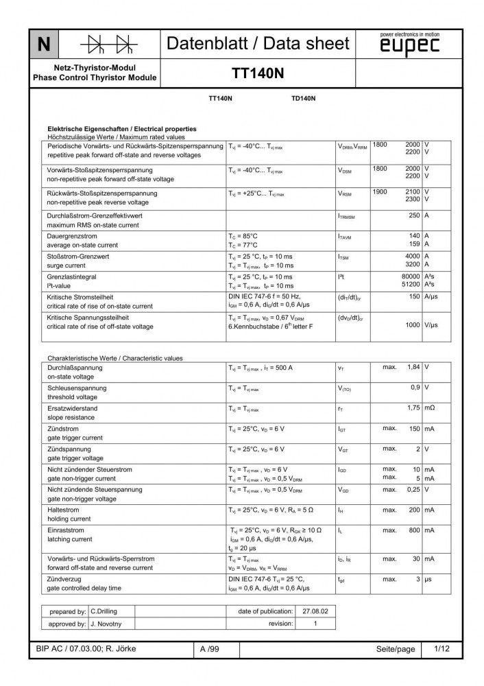 TD140N18KOF data sheet page 1