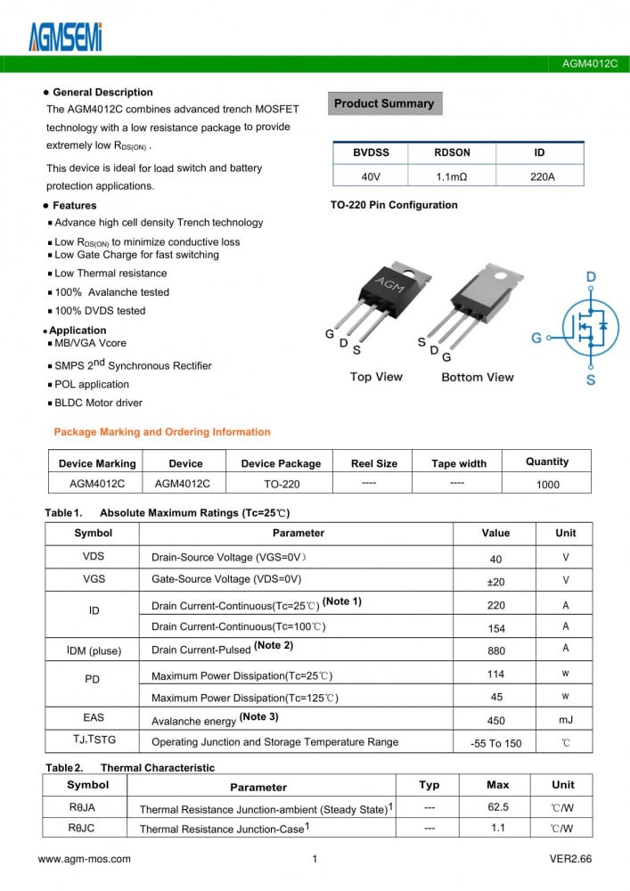 AGM4012C datasheet page 1