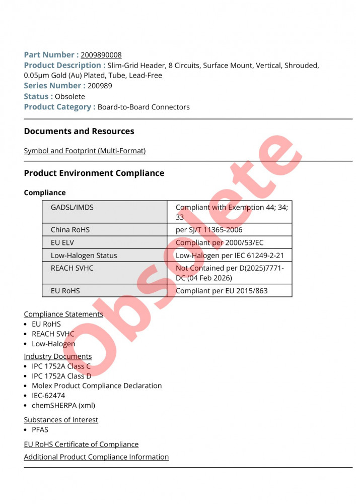 MOLEX 2009890008 technical document page 1