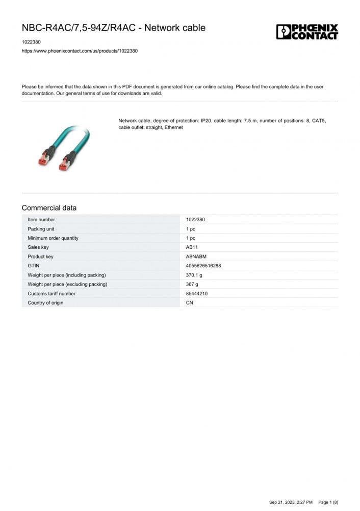 Phoenix Contact 1022380 document page 1