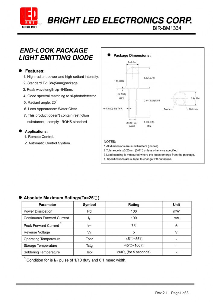 BIR-BM1334 datasheet page 1