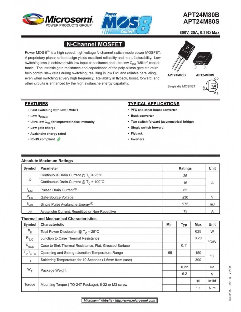 APT24M80B datasheet page 1