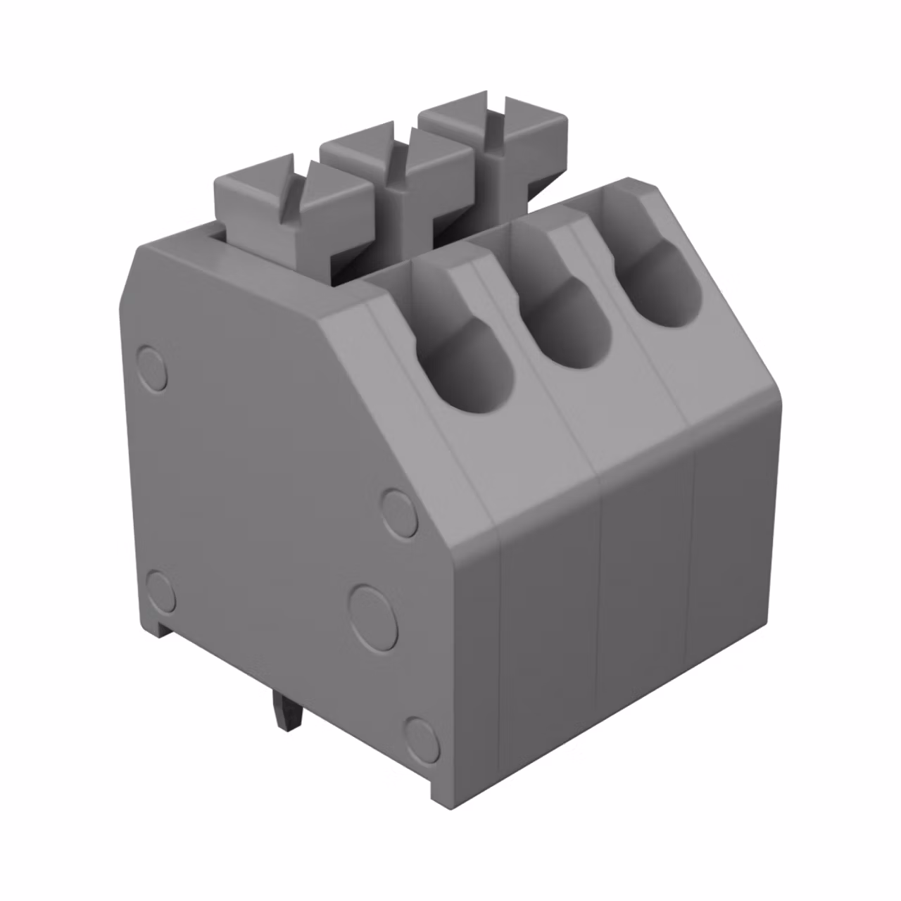 3.50mm Pitch, Eurostyle Dual Row Fixed-Mount Push-Button Terminal Block, 45° Modular, 5A, 20-16 AWG, Light Gray, 3 Circuits for sale