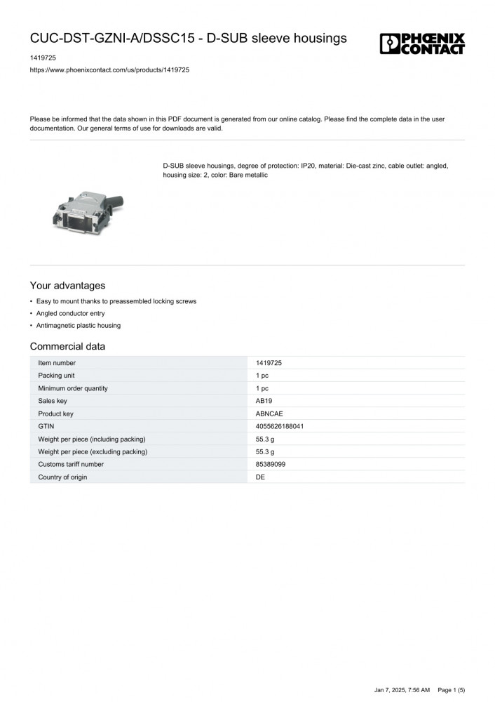 Phoenix Contact 1419725 technical document page 1