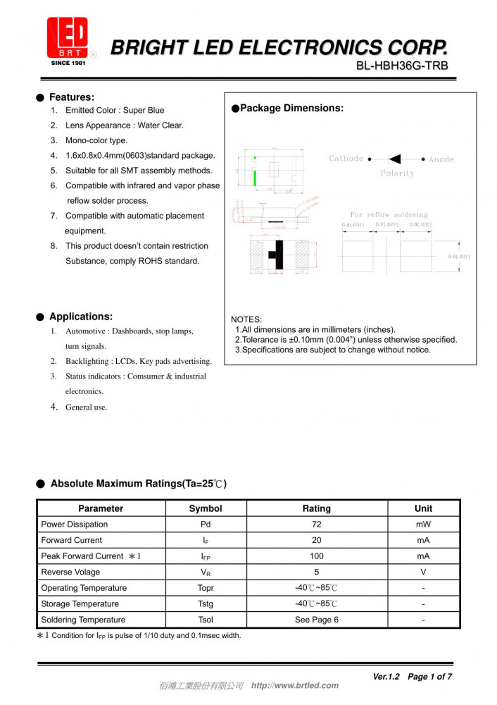 BL-HBH36G-TRB datasheet page 1
