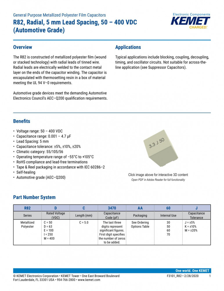 KEMET R82 datasheet page 1